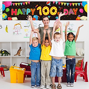 100th Day of School Banner Decoration Outdoor Happy 100 Days Banner Backdrop Sign for Kindergarten Preschool Primary School 100th Day Party Favor Supplies