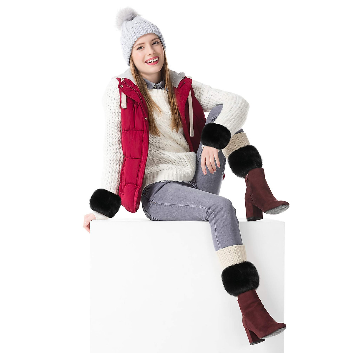 Hicarer 3 Pairs Faux Fur Wrist Cuff Warmers Winter Furry Wrist Warmers for Women Girls