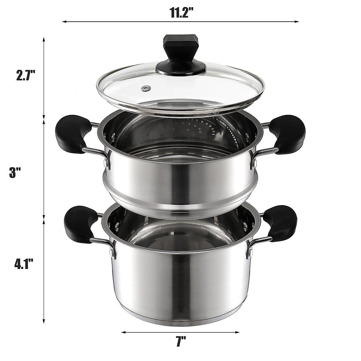ZENFUN Stainless Steel Steamer Pot with Basket, 1.8 Quart Stock Pot with Glass Lid, Mini Steaming Pot Cookware with Handle, Metal Cooking Steamer for Vegetable, Stews, Pasta, Sauce, Food, Support for