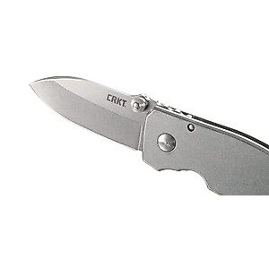 CRKT Squid Folding Pocket Knife: Compact EDC Straight Edge Utility Knife with Stainless Steel Blade and Framelock Handle - Silver Stonewash 2490