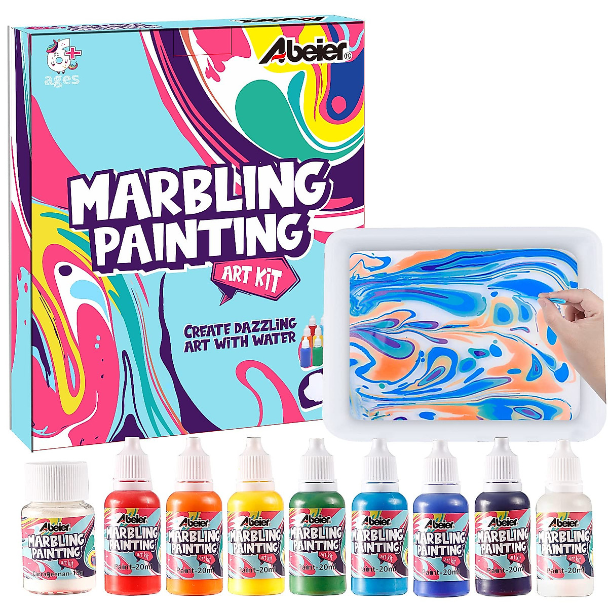 Marbling Paint Kit for Kids, Arts and Crafts for Teens, Preteens, Kids Ages 6-12 - Creative Toys Gifts for Girls & Boys Ages 4 5 6 7 8 9 10 11 12(Marble Paint on Water, 8Colors/20ml)