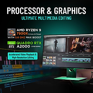 CPU Solutions Express HD Video Editing PC, CEV-8809-64 - HD Video Editing Workstation - Ryzen 9 7900X, 5.6Ghz 12-Core, 64GB DDR5 RAM, 2TB NVMe SSD, Quadro RTX A2000, Windows 11 Pro Computer Tower
