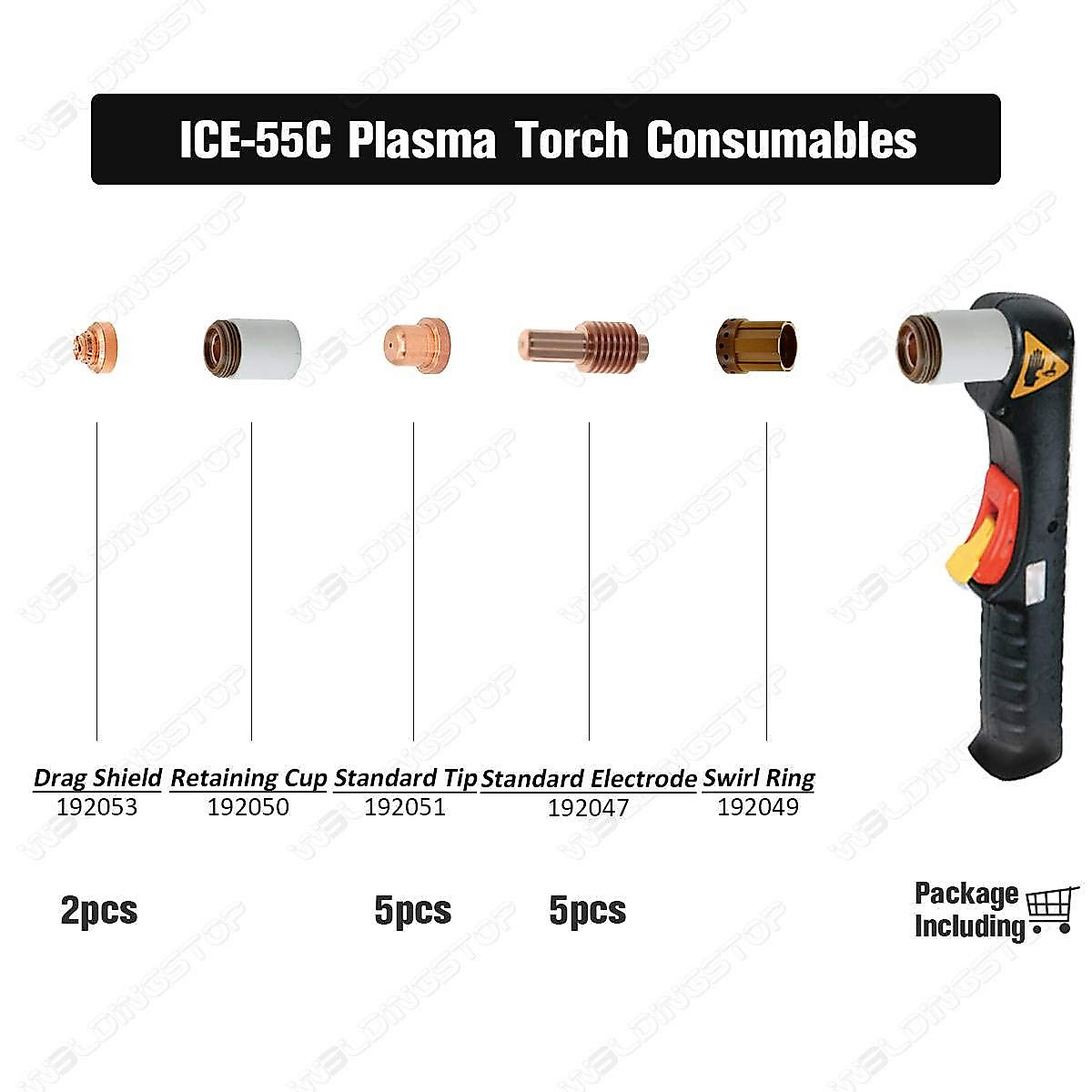 192047 Electrode 192051 Nozzle Tip 192053 Shield Cap for Miller Spectrum 2050 Cutter ICE-55C Torch