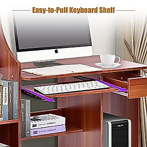 IFANNY Computer Desk with Storage, Wooden Writing Desk with Drawer, Cabinet, Bookshelf, Modern Work Table w/Keyboard Tray and CPU Stand, Corner Office Desk for Small Spaces