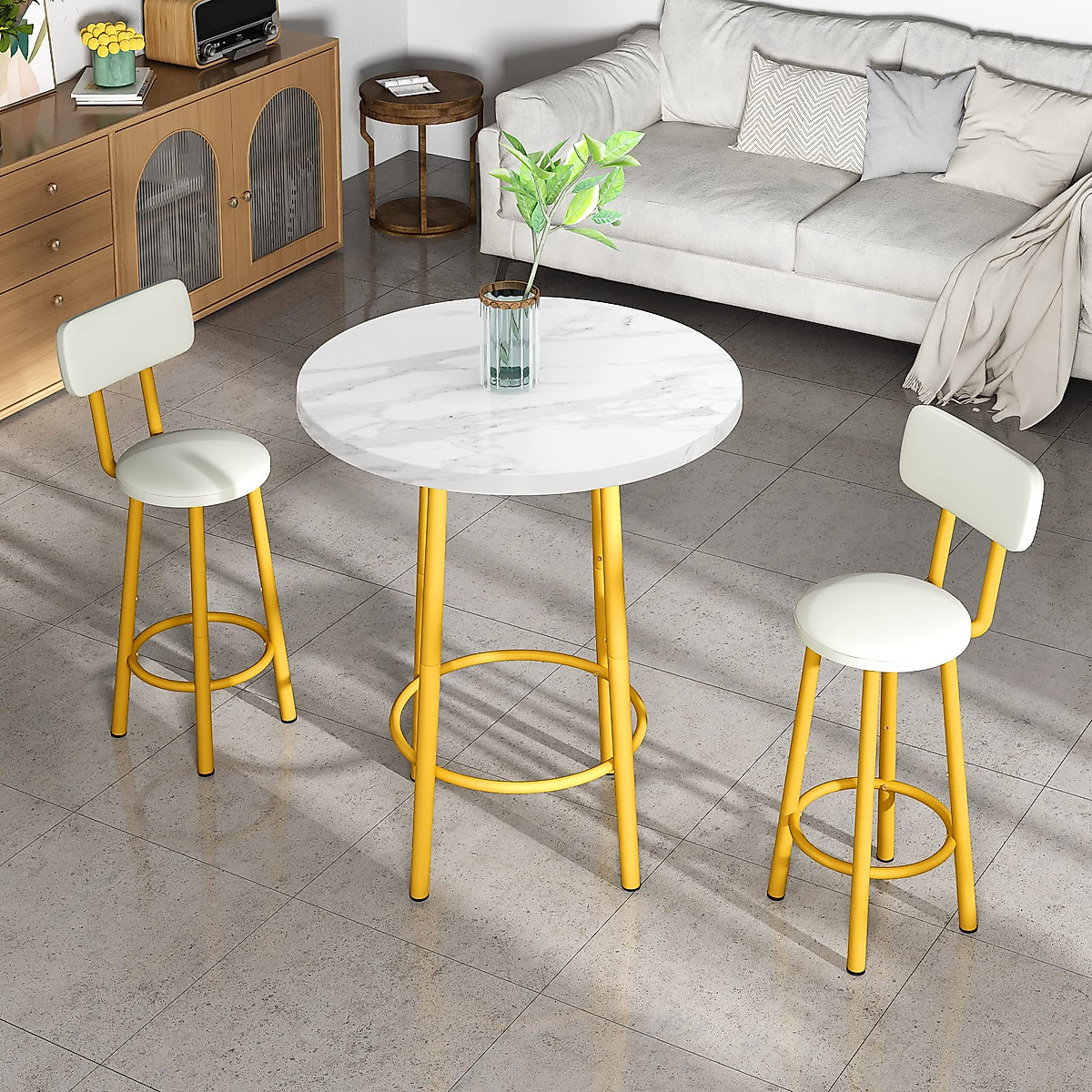 AWQM Round Table Sets, White & Gold