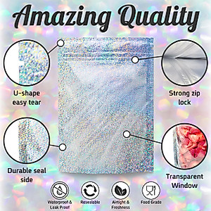 Resealable Black STANDUP Mylar Hologram Metallic Amazing Bags 5 * 8 inches. 100 Pk – Airtight, Waterproof, Zip Lock seal-Opaque Foil Pouch. Food Grade Bags Long shelf-life Storage (Large Black-Metal)