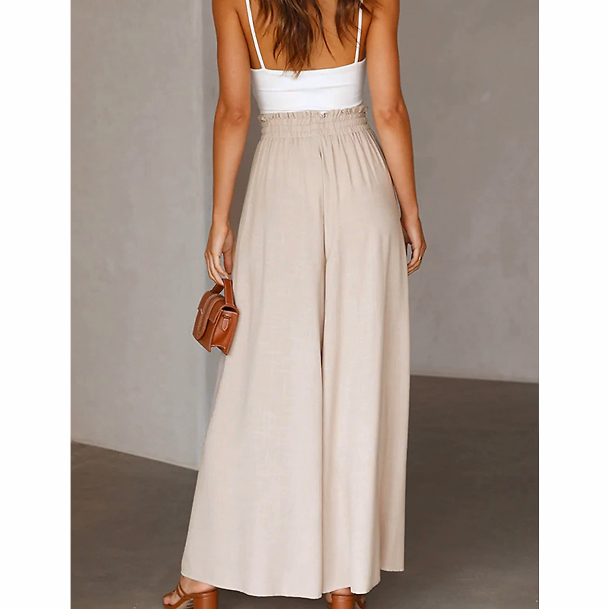 HangNiFang Wide Leg Pants for Women High Waist Workout Palazzo Yoga Pants with Pockets(0630-Apricot-M)