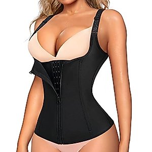 LODAY Waist Trainer Corset for Women Tummy Control Sport Workout Body Shaper Black (M, Black(Vest-Adjustable Straps))