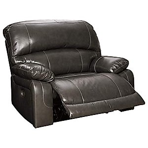 Signature Design by Ashley Hallstrung Leather Adjustable Oversized Power Recliner with USB Charging, Gray