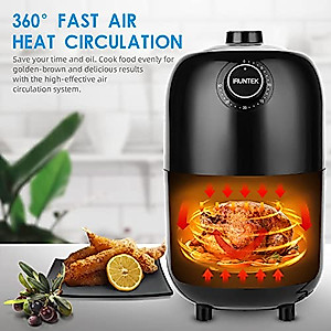 iRUNTEK Small Mini Air Fryer, 1.3Qt Compact Air Fryer with Recipe Book and 50pcs Parchment Paper Liners, User Friendly, Dual Knob Control, Non-Stick, Black