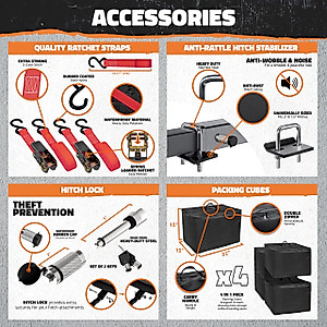 Mockins 48"x18"x6" Heavy Duty Trailer Hitch Cargo Carrier & 15CuFt Waterproof Cargo Bag for Hitch Carrier w/ 4 Packing Cubes | Folding Luggage Rack for SUV/Car & Cargo Carrier Hitch Mount Accessories