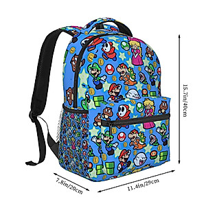 Dibhhui Teen 15.7Inch Cartoon Bros Backpack Lightweight Travel Casual Daypack 3D Printed Gaming Allover Character Bookbag Adjustable Shoulder Bag for Boys Girls Gift(Blue)