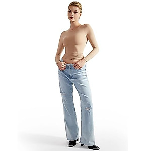 SUUKSESS Women Double Lined Fitted Basic Tee Shirts Crew Neck Long Sleeve Going Out Crop Tops (Champagne, XS)