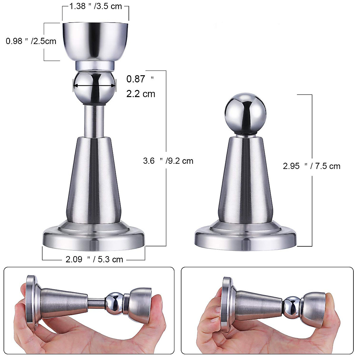 2 Pack Soft-Catch Magnetic Door Holder Magnetic Doorstops Stainless Steel Wall Mount Door Stop (2 Pack)