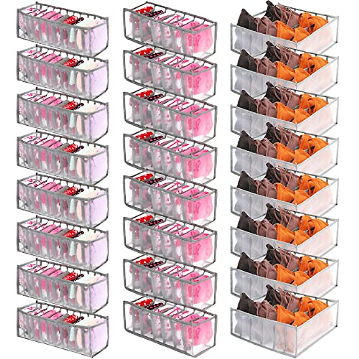 Roowest 24 Pcs Wardrobe Clothes Organizer Closet Organizers Foldable Washable Drawer Dividers for Clothes Drawer Organizer Clothes Jeans Organizer for T-Shirts,Jeans,Pants (6, 7, 11 Grids)