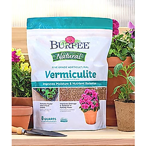 Burpee Organic Horticultural Add to Potting Soil | Ideal for Seed Starting, Water Retention and Plant Propagation | 100% Natural | 8 Quart, 1-Pack, Vermiculite (8qt)
