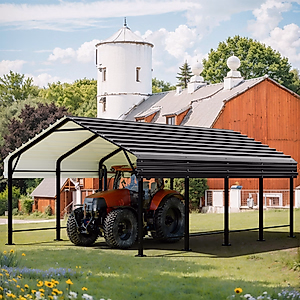 JAMFLY 12X20 FT Carport, Heavy Duty Carport Canopy with Galvanized Steel Roof and Frame, Metal Carport Upgraded Extra Large Garage for Pickup, Boat, Car and Tractors