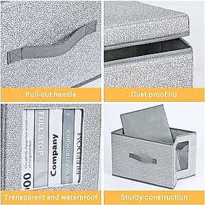 Homsorout Fabric Bins for Storage - Decorative Storage Basket with Lid, Clothes Storage Cubes with Side Window, Collapsible Storage Containers for Home, Deep Shelves, 4 Pack, Light Gray