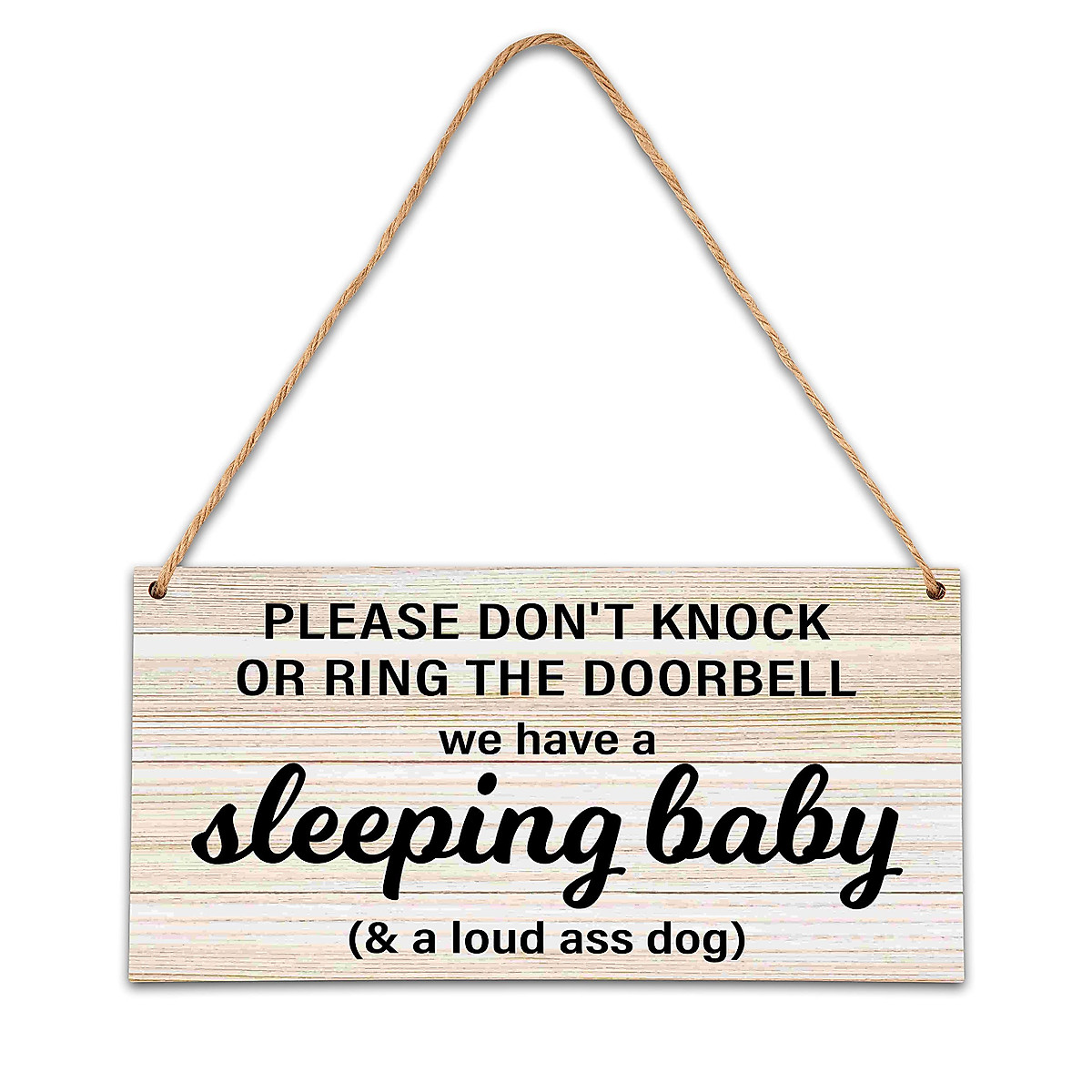 Baby Sleeping Sign For Front Door, Do Not Knock Or Ring Doorbell Wooden Sign, Baby Room Nursery Home Bedroom Rustic Hanging Sign, Set Of 1 Wooden Sign With Rope - B06