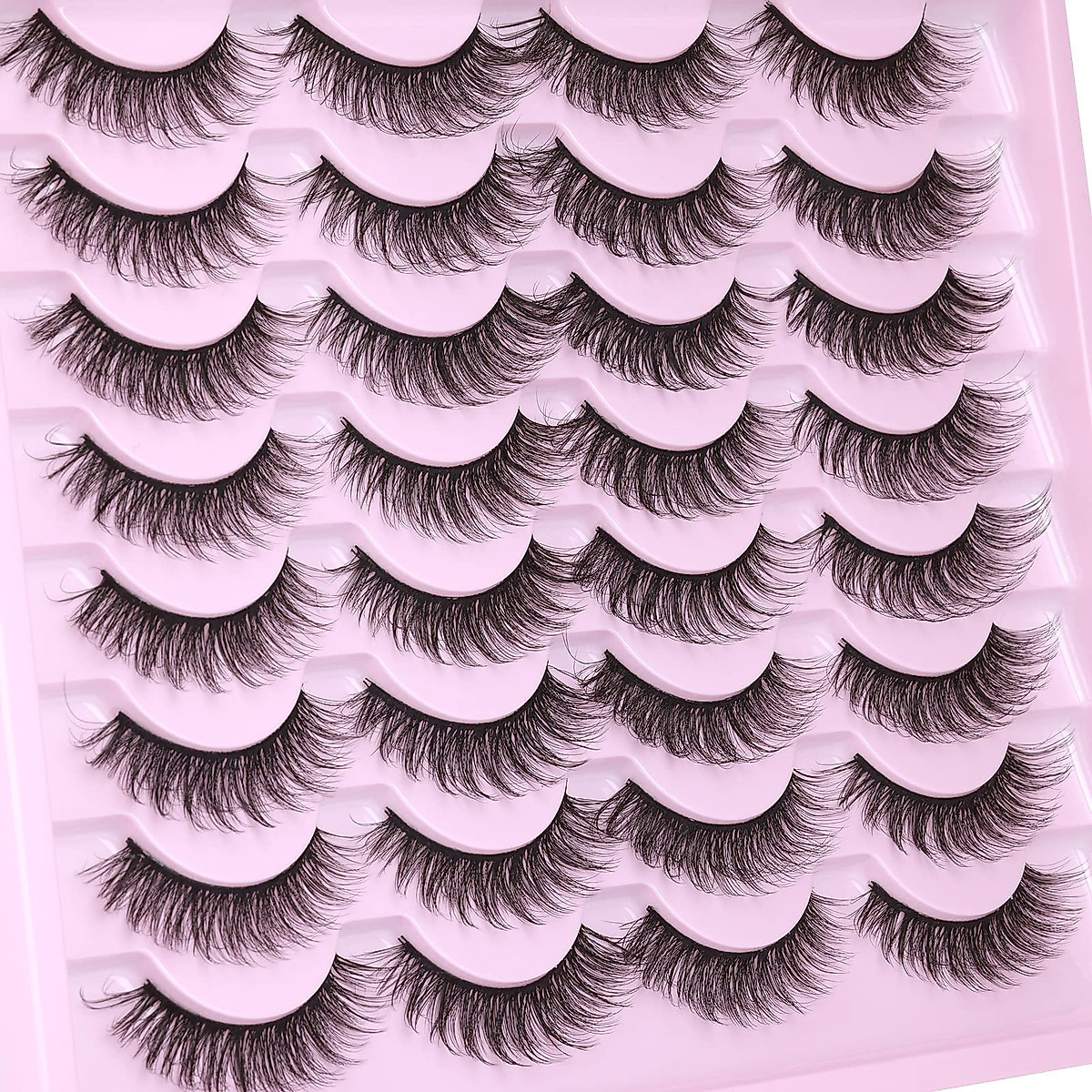 Natural Lashes Cat Eye Wispy False Eyelashes D Curl Lashes Fake Eyelashes Soft Handmade Russian Strip Lashes Pack Look Like Extension Multipack 16 Pairs