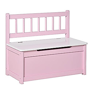 Qaba 2-in-1 Kids Wooden Toy Organizer Chest Storage Box with Seat Bench Cabinet Chunk Cube with Safety Pneumatic Rod Pink