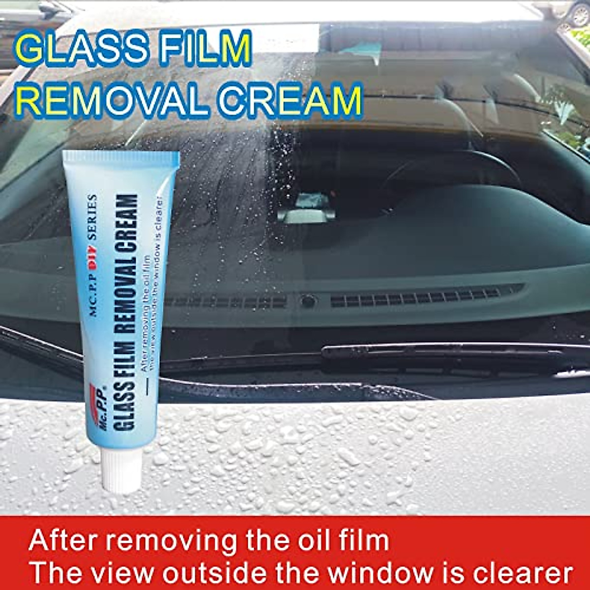 LONGLUAN Car Glass Oil Film Cleaner - Glass Film Removal Cream - Car Glass Oil Film Cleaner Safety and Long-term Protection - Glass Stripper Water Spot Remover with Sponge and Towel (3)