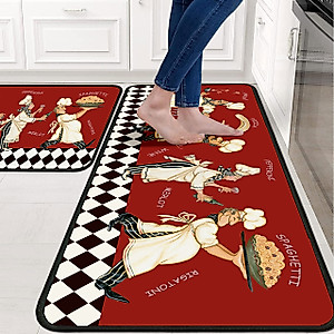 Fat Chef Rugs Kitchen Floor Mats for in Front of Sink, Fat Chef Kitchen Mats for Standing for Kitchen Decor 17"X30"+17"X47"