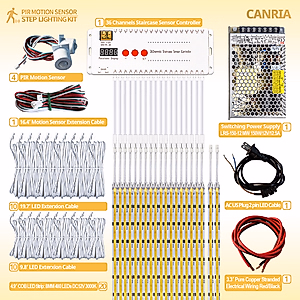 CANRIA PIR Motion Sensor LED Stair Lights Indoor Outdoor Stairway Step Staircase Lighting Kit with 3000K Warm White COB Flexible LED Linear Light