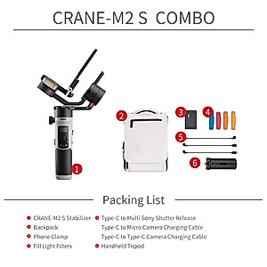 Zhiyun Crane-M2S Combo 3-axis Gimbal Camera Stabilizer for Mirrorless Camera Action Camera Smartphone Gimble for Sony A6600/A6500/A6400 A7C Canon EOS R,Phone Holder Backpack Included