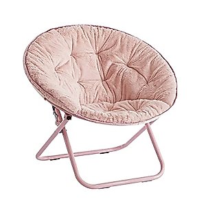 Urban Shop Faux Fur with Holographic Trim Foldable Saucer Chair, Blush