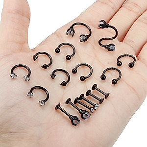 Vsnnsns 16G Lip Rings Stainless Steel Labret Jewelry Monroe Lip Rings Nail Cartilage Tragus Helix Earrings Studs Piercing Jewelry Medusa Piercing Jewelry for Women Men 16 Gauge Earrings 8mm Black