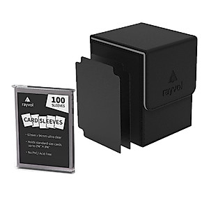 Rayvol Premium 100+ Card Deck Box for MTG, 2 Dividers and 100 Penny Sleeves per Box, Card Deck Case for Magic Commander, YugiOh, other TCG Cards