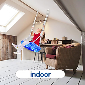 OMNISAFE LED Lighted Swing with Adjustable Rope Plastic Coated Tree Swing for Indoor Outdoor