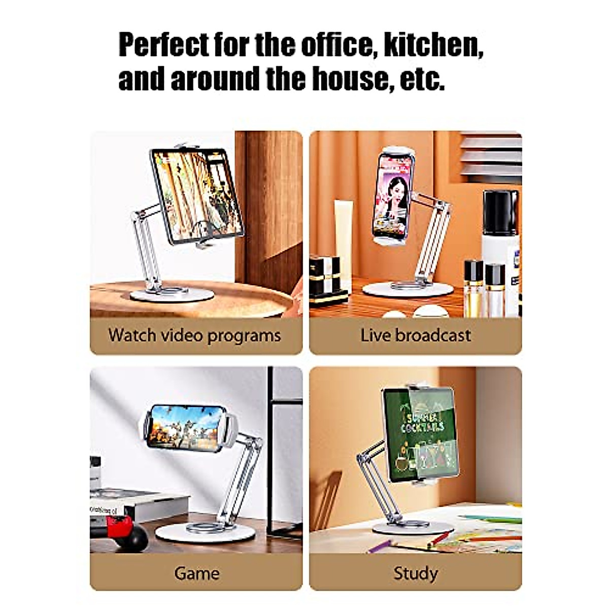 Cell Phone Stand, Adjustable Phone Holder, Rotatable 360 Degree Base Phone Stand for Desk, Adjustable Two Riser Foldable Phone Mount Compatible with iPhone Pro, XR, Plus, Samsung Galaxy, Google Pixel