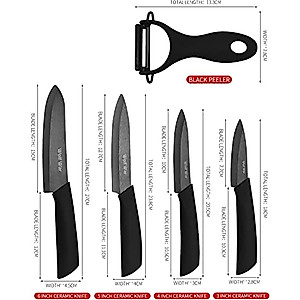 Kitchen Ceramic Knife Set Professional Knife With Sheaths, Super Sharp Rust Proof Stain Resistant (6" Chef Knife, 5" Utility Knife, 4" Fruit Knife, 3" Paring Knife, One Peeler)
