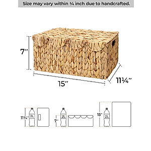 StorageWorks Scalloped Edge Wicker Basket with lid, Wicker Storage Basket with Built-in Handles, Handwoven Basket for Décor, Natural Water Hyacinth Wicker Basket for Shelves, Nursery Room