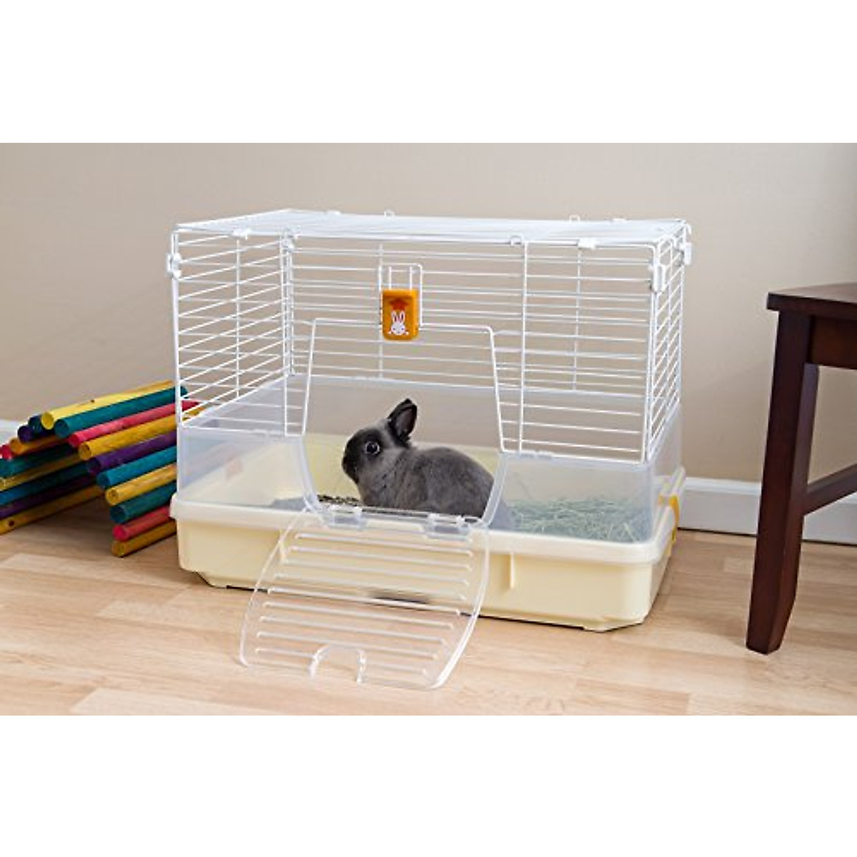 IRIS USA Small Wire Animal House with Top Access, Easy to Clean Cage with Wide Access Drop Down Door for Small-Sized Pets Animals Rabbits Guinea Pigs Rats, Ivory
