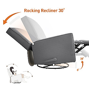 EASELAND 360 Swivel Recliner Chair, Comfy Upholstered Nursery Glider Rocking Recliner Chair, Single Gider Rocker Sofa Chair with Lumbar Support for Living Room, Bedroom (Dark Grey)