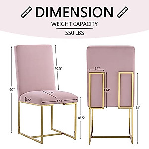 AZhome Dining Chairs, Pink Upholstered Velvet Dining Room Chairs with Mirror Gold Stainless Steel Legs, Set of 4