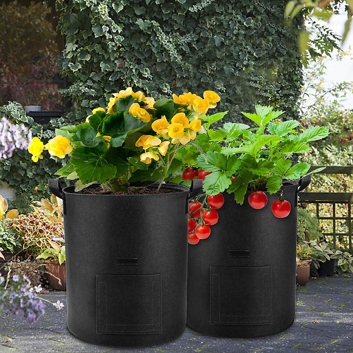 Lyincat 4 Pack 10 Gallon Potato Grow Bags with Flap and Handles, Heavy Duty Fabric Pots for Planting Potato,Carrots