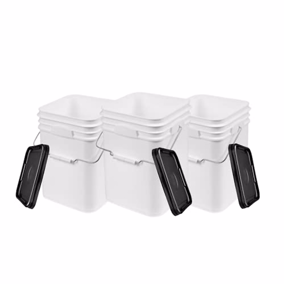 House Naturals 4 Gallon White Square Food Grade Bucket Pail with Lid ( Pack of 3) BPA Free- Made in USA