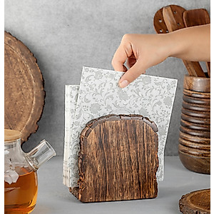 Farmhouse Rustic Wood Napkin Holder for Table | Distressed Wooden Modern, Boho Paper Napkin Holders for Kitchen, Dining, Restaurant | Shabby Chic Nature Hand Carving Standing Dispenser White 5.5''