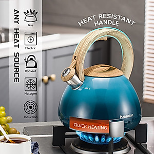 MARSKITOP Tea Kettle Stovetop Whistling Tea Pots for Stove Top Food Grade Stainless Steel Teapot for Induction Cooktop, 2.6 Quart, Blue