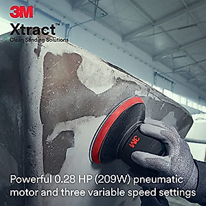 3M Pneumatic Random Orbital Sander - Xtract ROS, 88950, 6 in, Non-Vacuum, 3/16 in Orbit, Lightweight and Comfortable, 12000 RPM, 209W Motor, 3 Speed Settings with Thumb Control