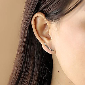 Boma Jewelry Sterling Silver Minimalist Long Curved Bar Ear Crawler Stud Earrings