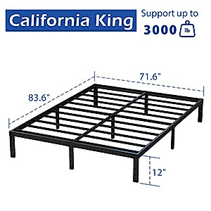 Maenizi 12 Inch Cal King Bed Frame No Box Spring Needed, Heavy Duty California King Metal Platform Support Up to 3000 lbs with Steel Slat, Easy Assembly, Noise Free, Black