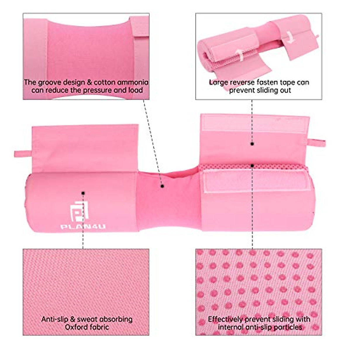 Plan4U Barbell Pad Set for Squat Hip Thrusts Upgraded Workout Foam Weight Lifting Bar Cushion Shoulder Neck Support with Anti-slip Grain, Fits Standard Olympic Bars and Smith Machine, 2 Gym Ankle Straps, Hip Resistance Band, Carry Bag, Pink