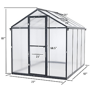 6' x 8' Walk-in Greenhouse Polycarbonate Panel Hobby Greenhouses with Aluminum Frame Heavy Duty with 1 Vent Window & Lockable Door for Outdoor,Patio, Backyard, Garden