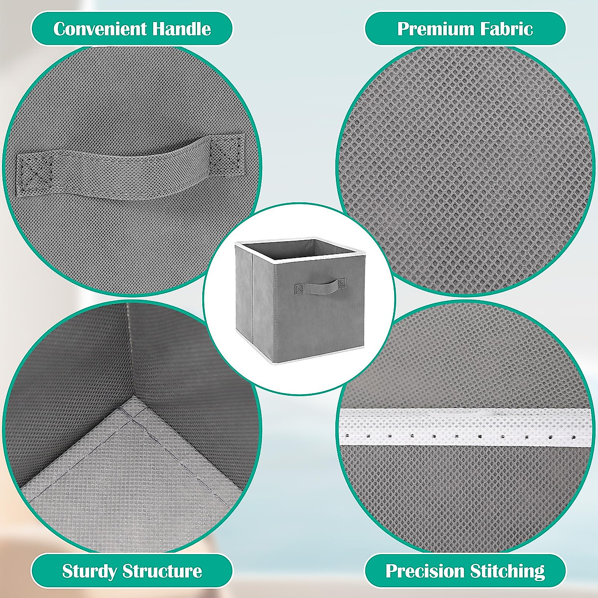 IJRPLM 8 Pack Storage Cubes,11 Inch Cube Storage Bins,Fabric Foldable Cube Baskets,Collapsible Storage Bins with Handles,Fabric Bins Storage Box For Shelf Organizing Clothes Closet Toys,Grey
