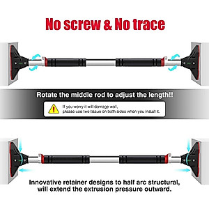 LADER Pull Up Bar for Doorway, Chin Up Bar Upper Body Workout No Screw Installation for Home Gym Exercise Fitness with Level Meter and Adjustable Width, up to 440lbs (Black)